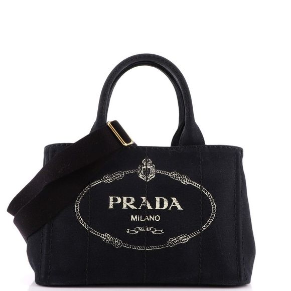 Prada | Bags | Prada Canapa Convertible Tote Canvas Mini Black | Poshmark